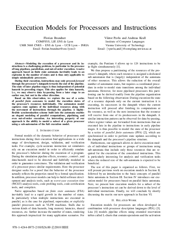 (PDF) Execution models for processors and instructions