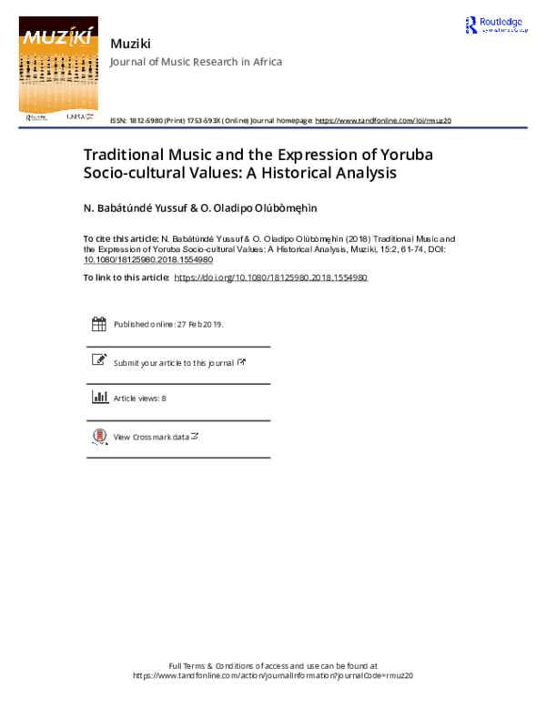 (PDF) Traditional Music and the Expression of Yoruba Socio-cultural ...