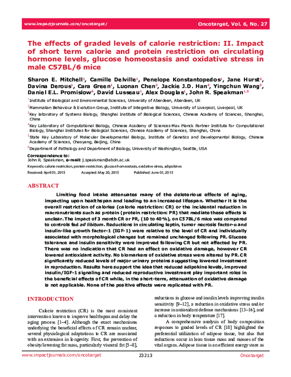 (PDF) The effects of graded levels of calorie restriction: II. Impact ...