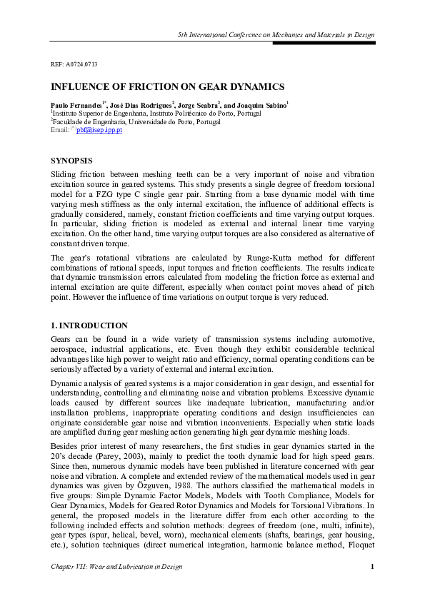 (PDF) Influence of friction on gear dynamics