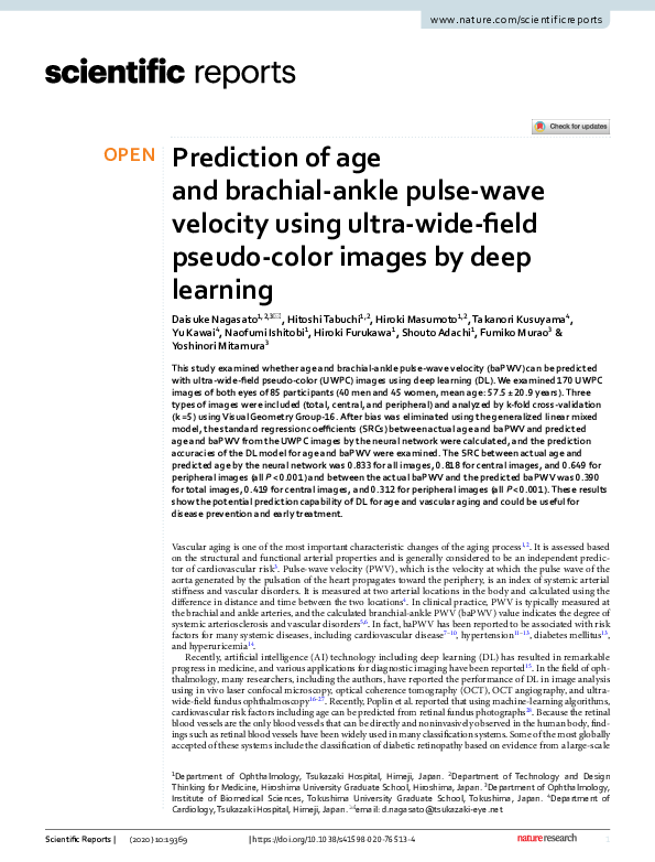 (PDF) Prediction of age and brachial-ankle pulse-wave velocity using ultra-wide-field pseudo ...