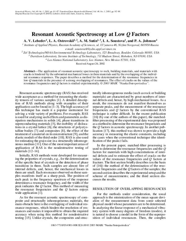 (PDF) Resonant acoustic spectroscopy at low Q factors