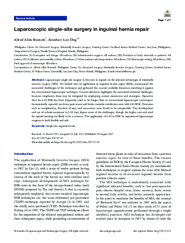(PDF) Laparoscopic single-site surgery in inguinal hernia repair