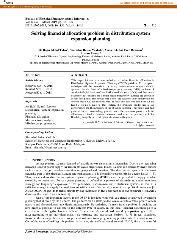 (PDF) Solving financial allocation problem in distribution system ...