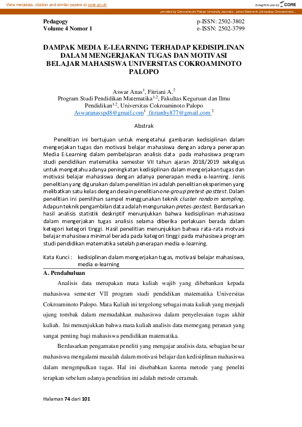 (PDF) Dampak Media E-Learning Terhadap Kedisiplinan Dalam Mengerjakan Tugas Dan Motivasi Belajar ...
