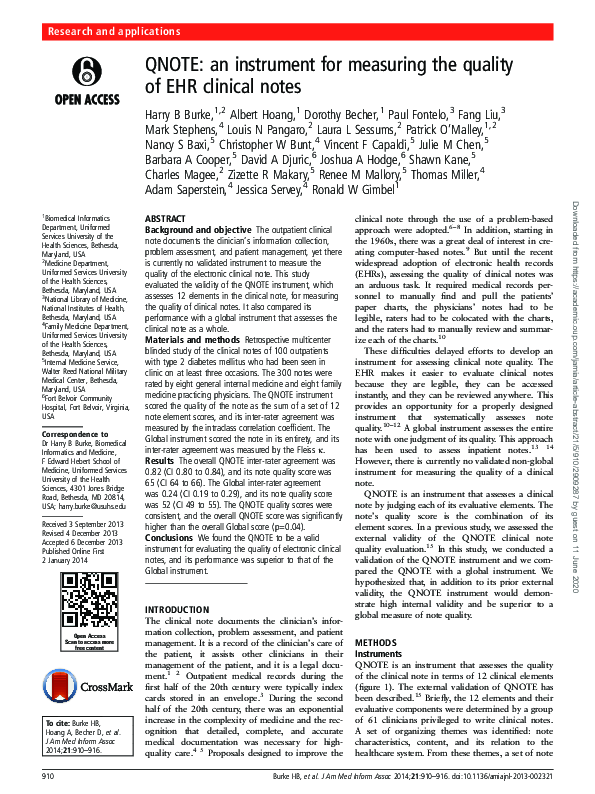 (PDF) QNOTE: an instrument for measuring the quality of EHR clinical notes