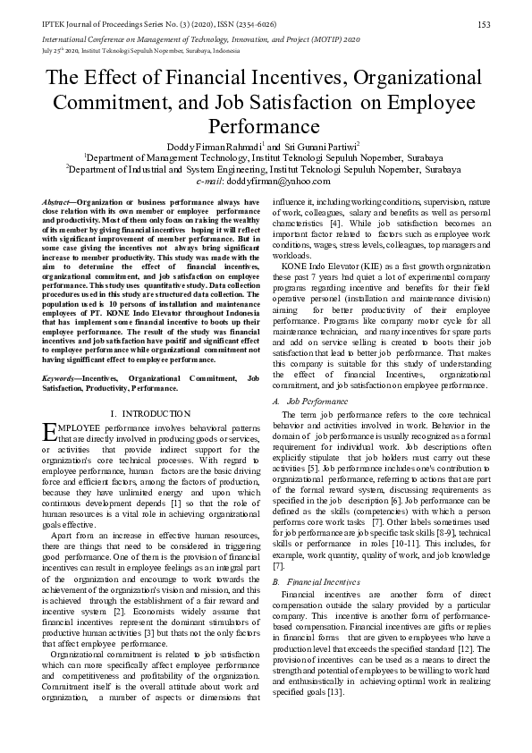 (PDF) The Effect of Financial Incentives, Organizational Commitment, and Job Satisfaction on ...