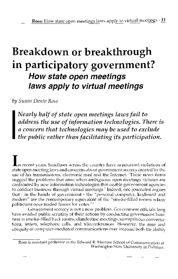 (PDF) Breakdown or Breakthrough in Participatory Government?: How State ...
