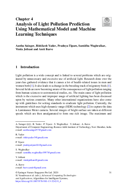 Pdf Analysis Of Light Pollution Prediction Using Mathematical Model And Machine Learning