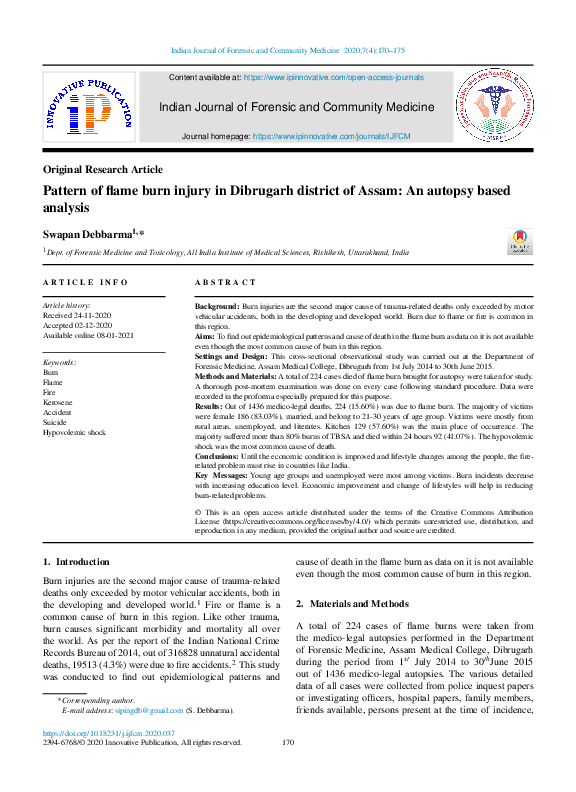 (PDF) Pattern of flame burn injury in Dibrugarh district of Assam: An ...