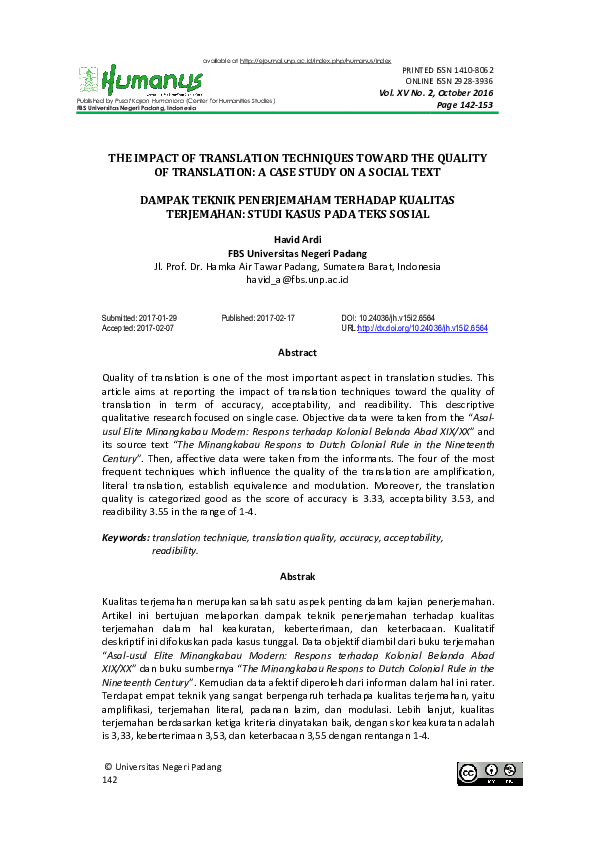 (PDF) THE IMPACT OF TRANSLATION TECHNIQUES TOWARD THE QUALITY OF ...