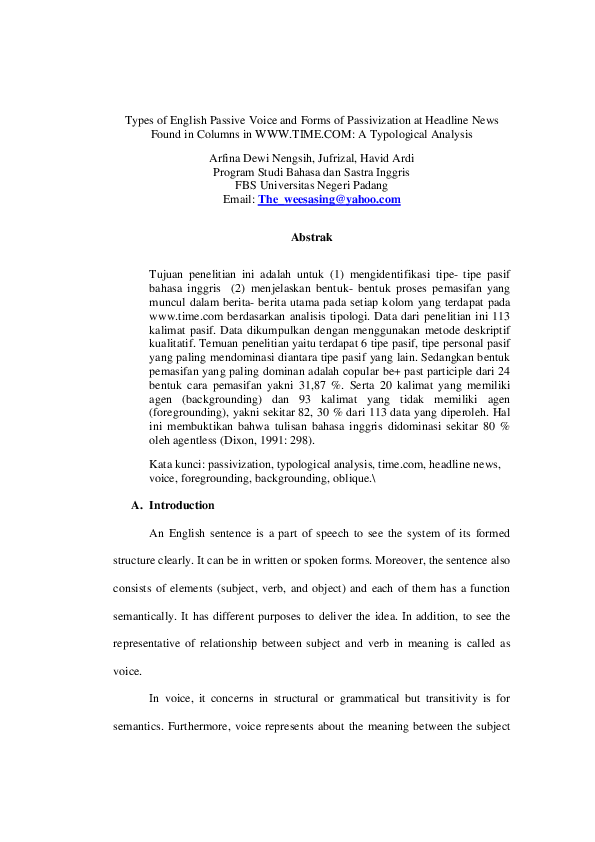 (PDF) Types of English Passive Voice and Forms of Passivization at ...