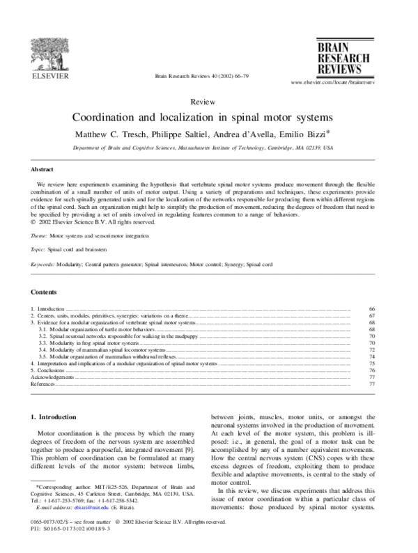 (PDF) Coordination and localization in spinal motor systems