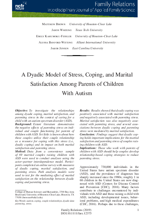 (PDF) A Dyadic Model of Stress, Coping, and Marital Satisfaction Among ...