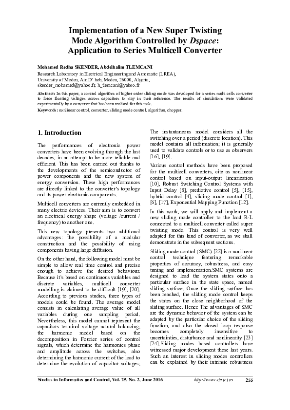 Pdf Implementation Of A New Super Twisting Mode Algorithm Controlled By Dspace Application To