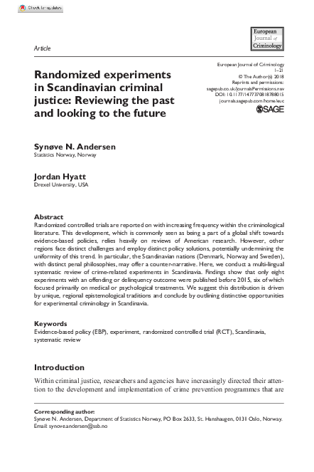 (PDF) Randomized experiments in Scandinavian criminal justice: Reviewing the past and looking to ...