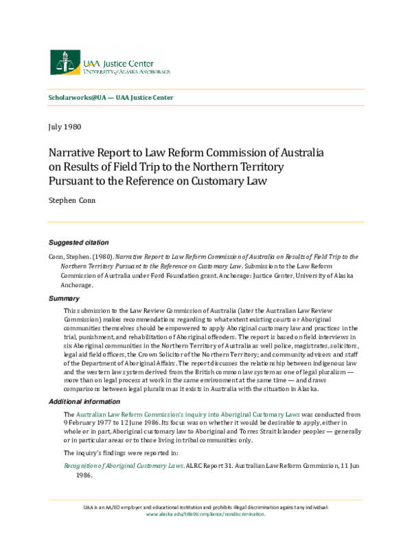 (PDF) Narrative Report to Law Reform Commission of Australia on Results ...