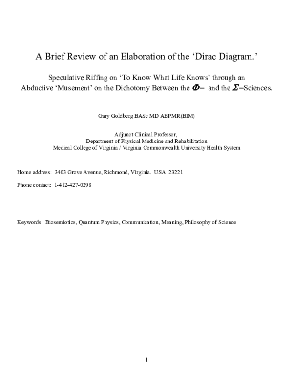 (PDF) A Brief Review of an Elaboration of the 'Dirac Diagram ...