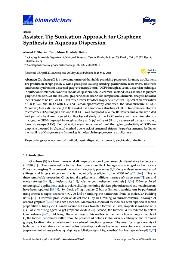 (PDF) Assisted Tip Sonication Approach for Graphene Synthesis in ...