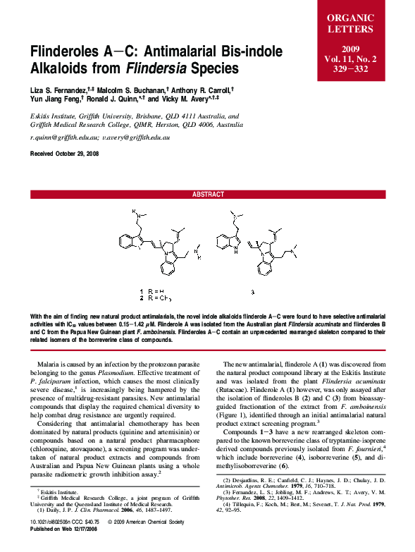 (PDF) Flinderoles A−C: Antimalarial Bis-indole Alkaloids from ...