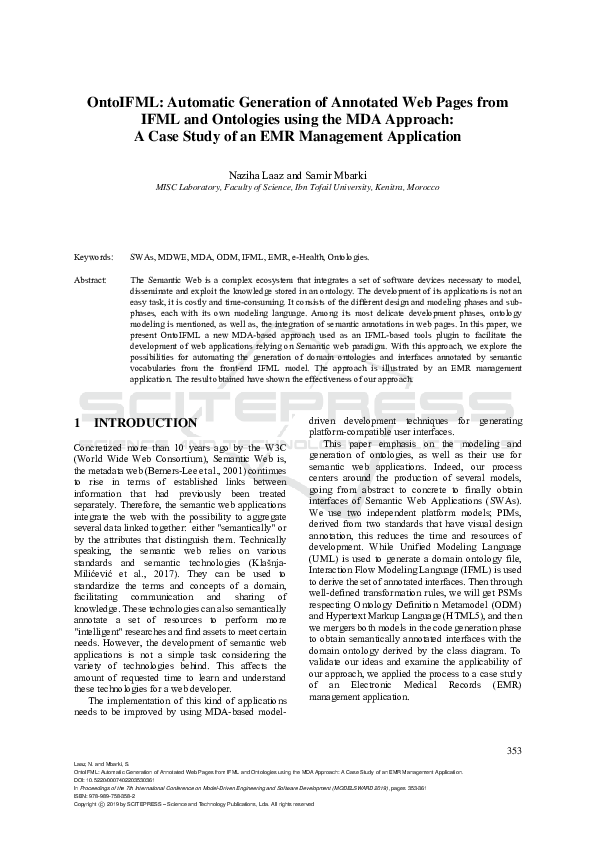 Pdf Ontoifml Automatic Generation Of Annotated Web Pages From Ifml And Ontologies Using The