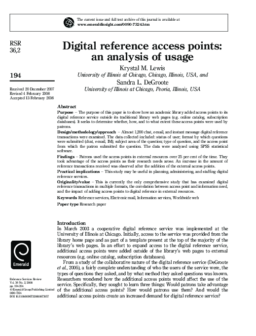 (PDF) Digital reference access points: an analysis of usage