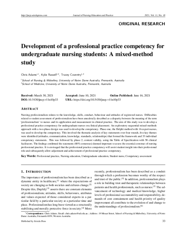 (PDF) Development of a professional practice competency for undergraduate nursing students: A ...