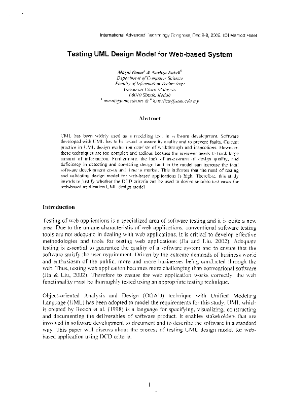 Pdf Testing Uml Design Model For Web Based System