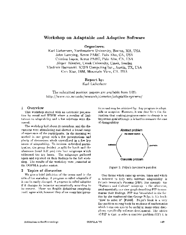 (PDF) Workshop on adaptable and adaptive software | Karl Lieberherr - Academia.edu