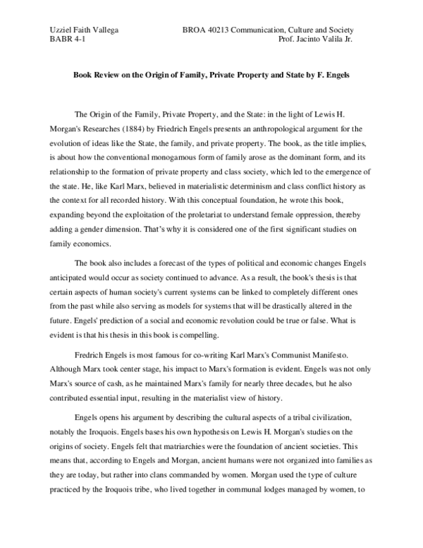 (PDF) Book Review on the Origin of Family, Private Property and State ...