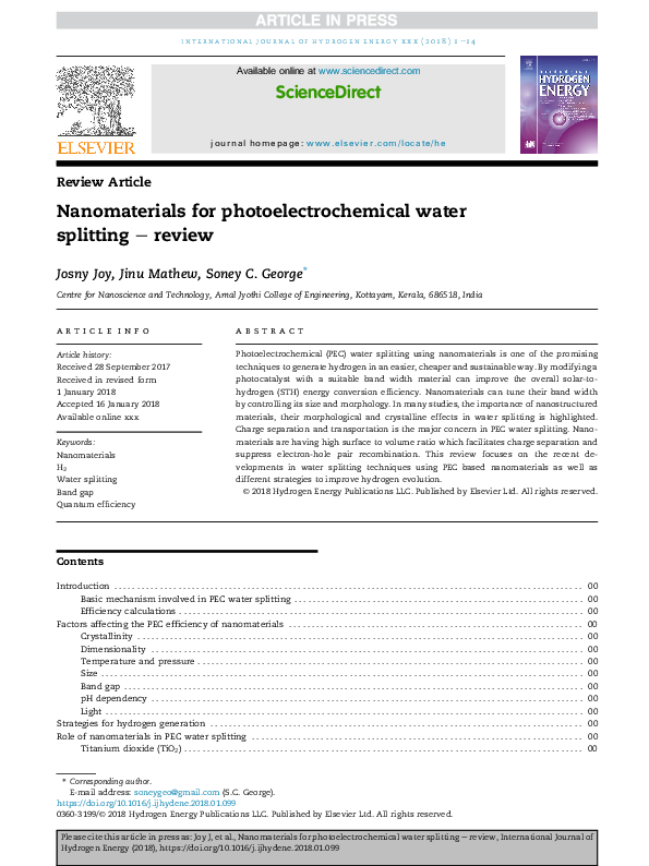 (PDF) Nanomaterials for photoelectrochemical water splitting – review