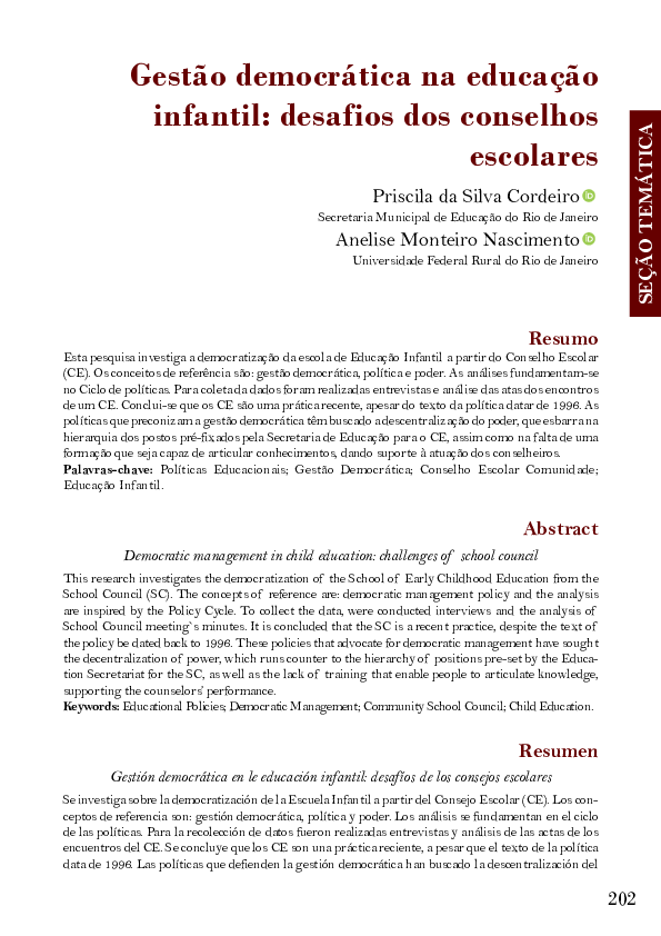 (PDF) Gestão democrática na Educação Infantil: desafios dos conselhos ...