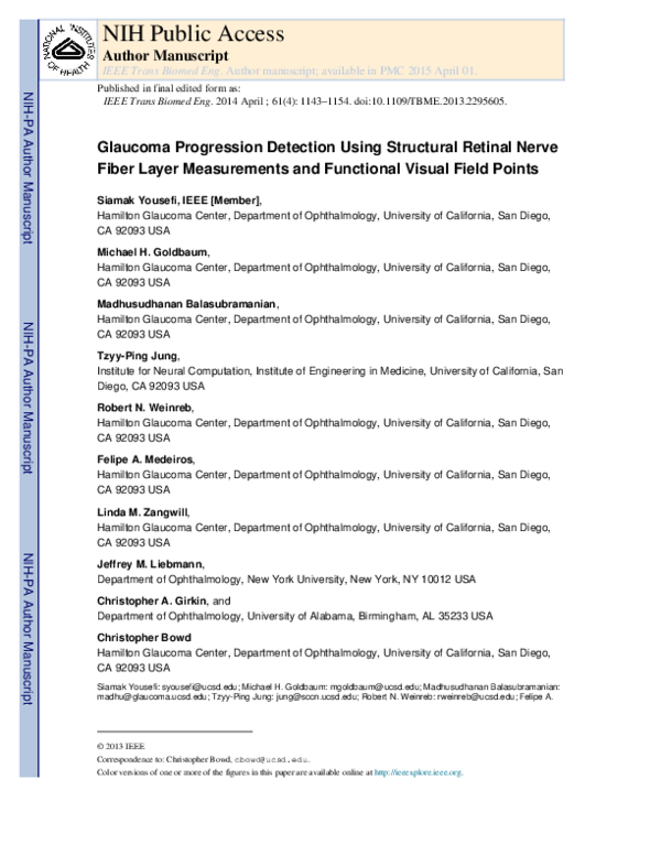 Pdf Glaucoma Progression Detection Using Structural Retinal Nerve Fiber Layer Measurements And