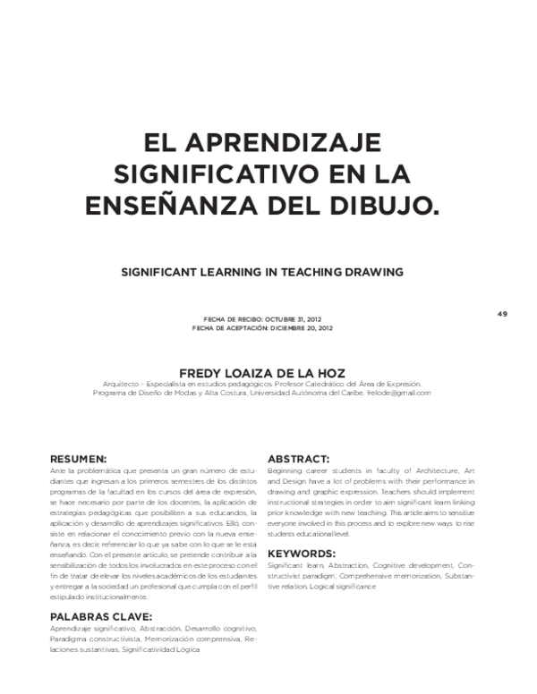 (PDF) El aprendizaje significativo en La enseñanza del dibujo