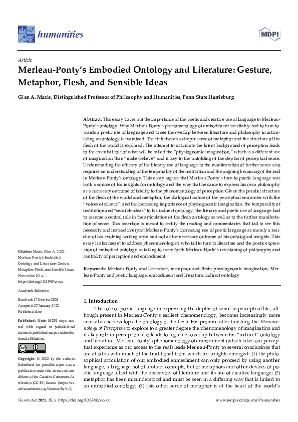 (PDF) "Merleau-Ponty's Embodied Ontology and Literature: Gesture ...