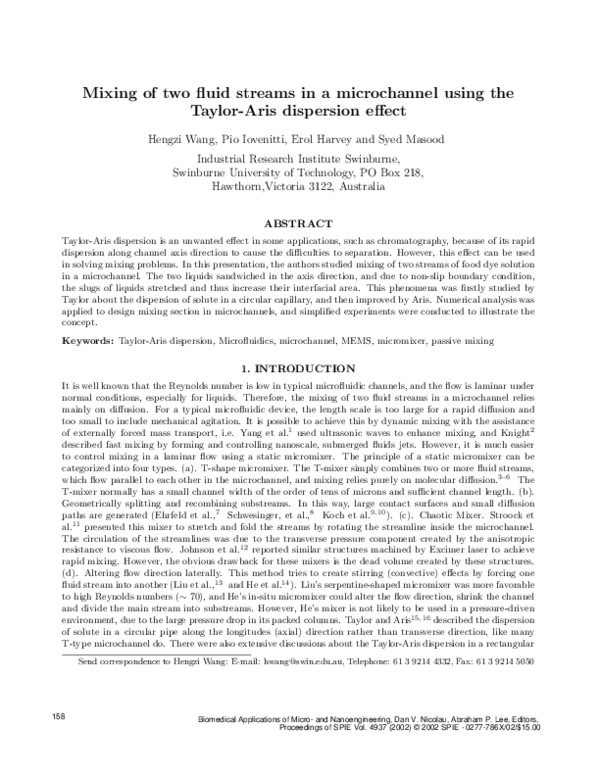 (PDF) Mixing of two fluids streams in a microchannel using the Taylor ...