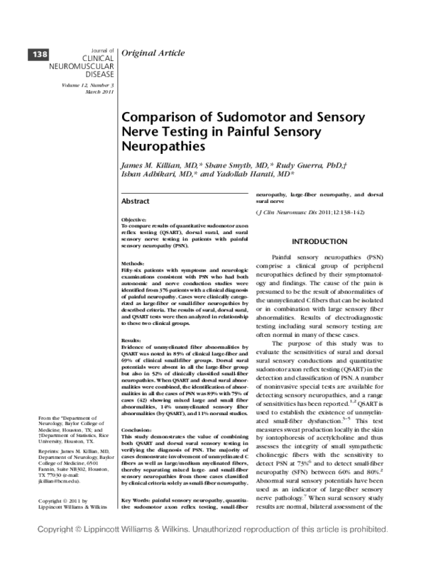 (PDF) Comparison of Sudomotor and Sensory Nerve Testing in Painful ...