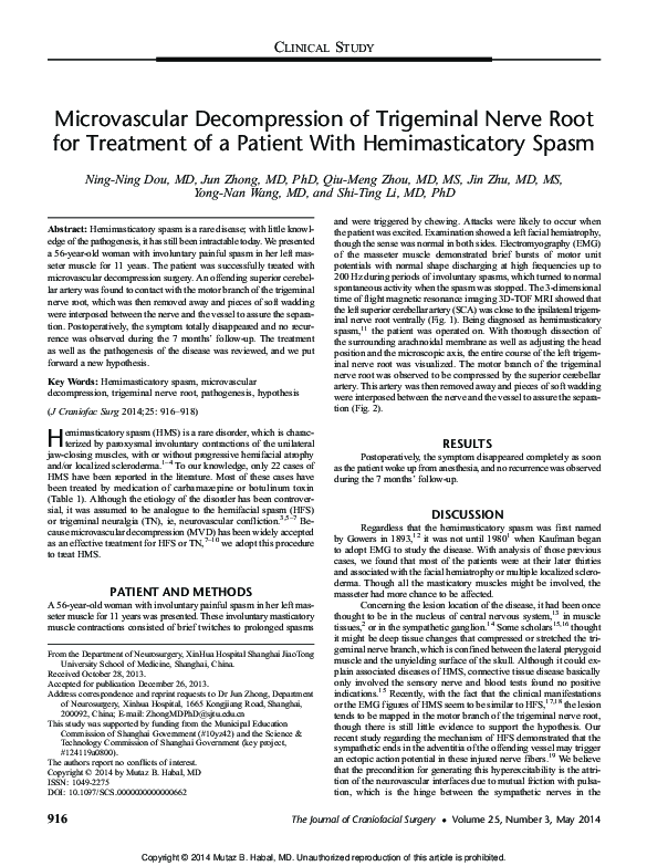 (PDF) Microvascular Decompression of Trigeminal Nerve Root for ...
