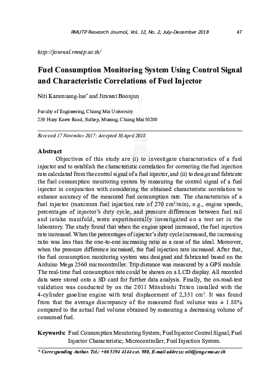 (PDF) Fuel Consumption Monitoring System Using Control Signal and ...