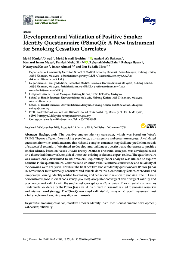 (PDF) Development and Validation of Positive Smoker Identity ...