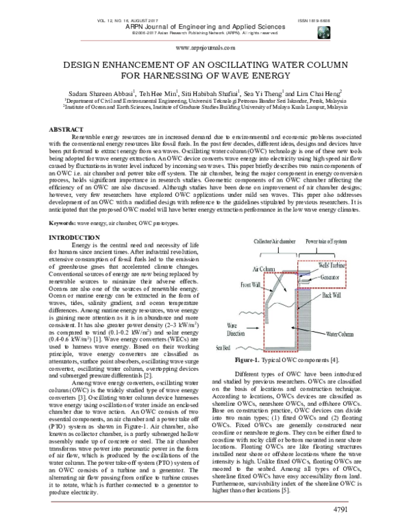 (PDF) Design enhancement of an Oscillating water column for harnessing of wave energy