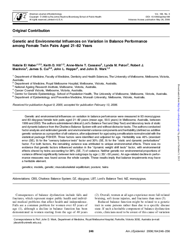 (PDF) Genetic and Environmental Influences on Variation in Balance ...