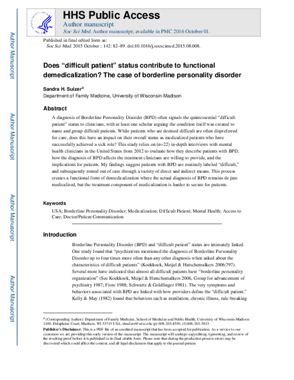 (PDF) Does “difficult patient” status contribute to de facto ...