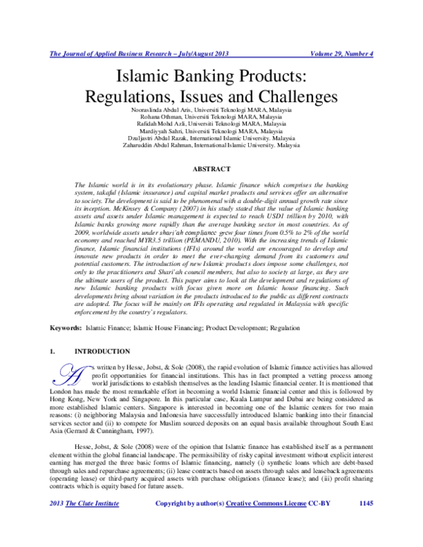 (PDF) Islamic Banking Products: Regulations, Issues and Challenges