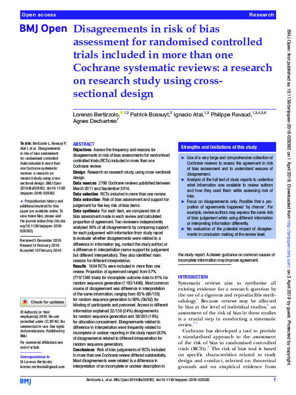 (PDF) Disagreements in risk of bias assessment for randomised ...