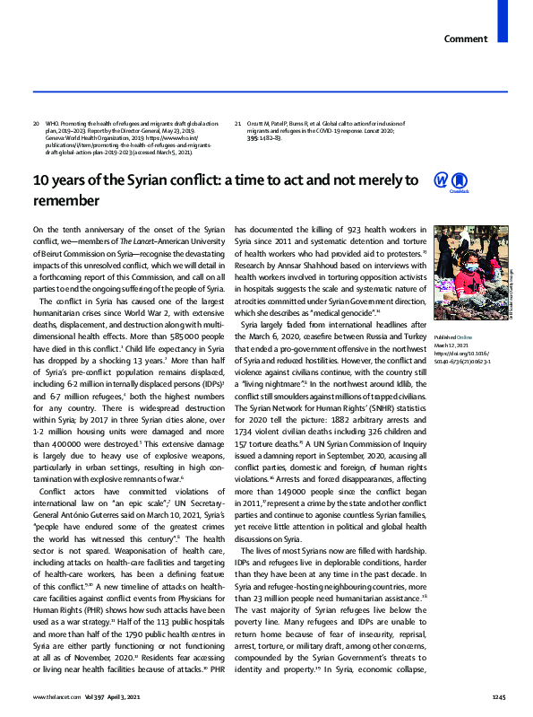 (PDF) 10 years of the Syrian conflict: a time to act and not merely to ...