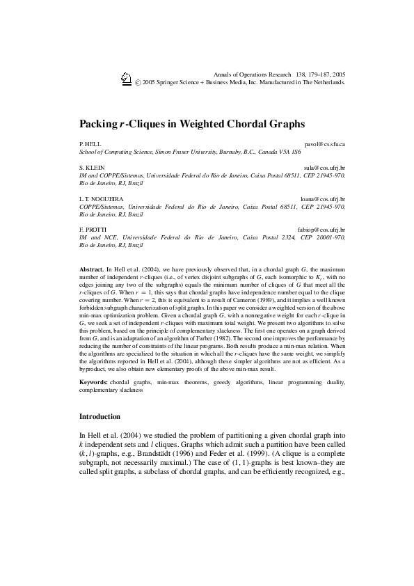 (PDF) Packing r-Cliques in Weighted Chordal Graphs