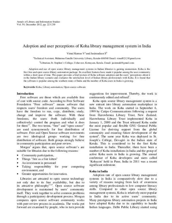 (PDF) Adoption and user perceptions of Koha library management system ...