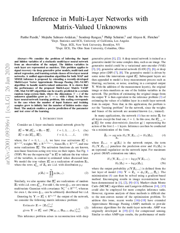 Pdf Inference In Multi Layer Networks With Matrix Valued Unknowns