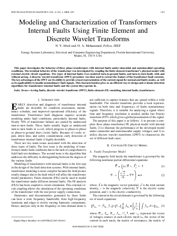 Pdf Modeling And Characterization Of Transformers Internal Faults Using Finite Element And